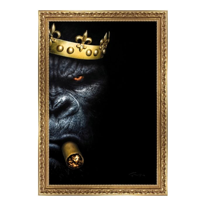 Cadre Granger Doré Gorille Cigare Couronne - Ambiance Cadres